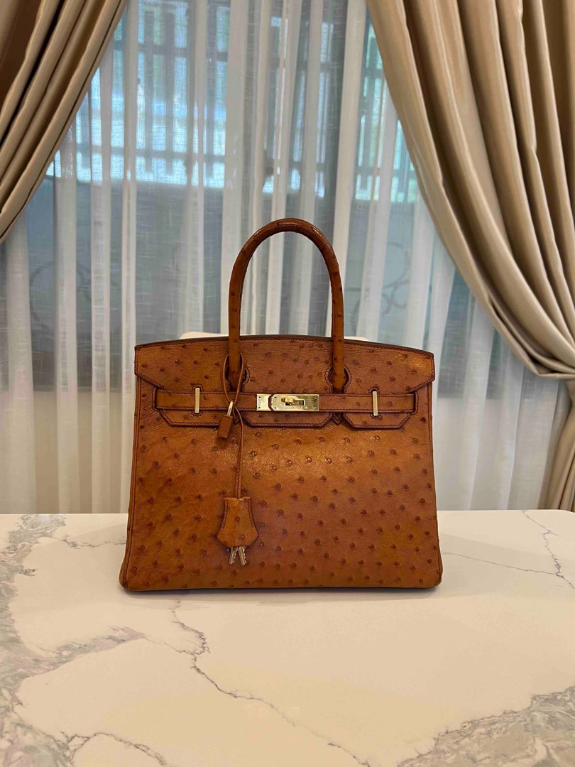 Authentic Preowned Hermes BIRKIN 30 caramel ostrich vintage ON hand ...