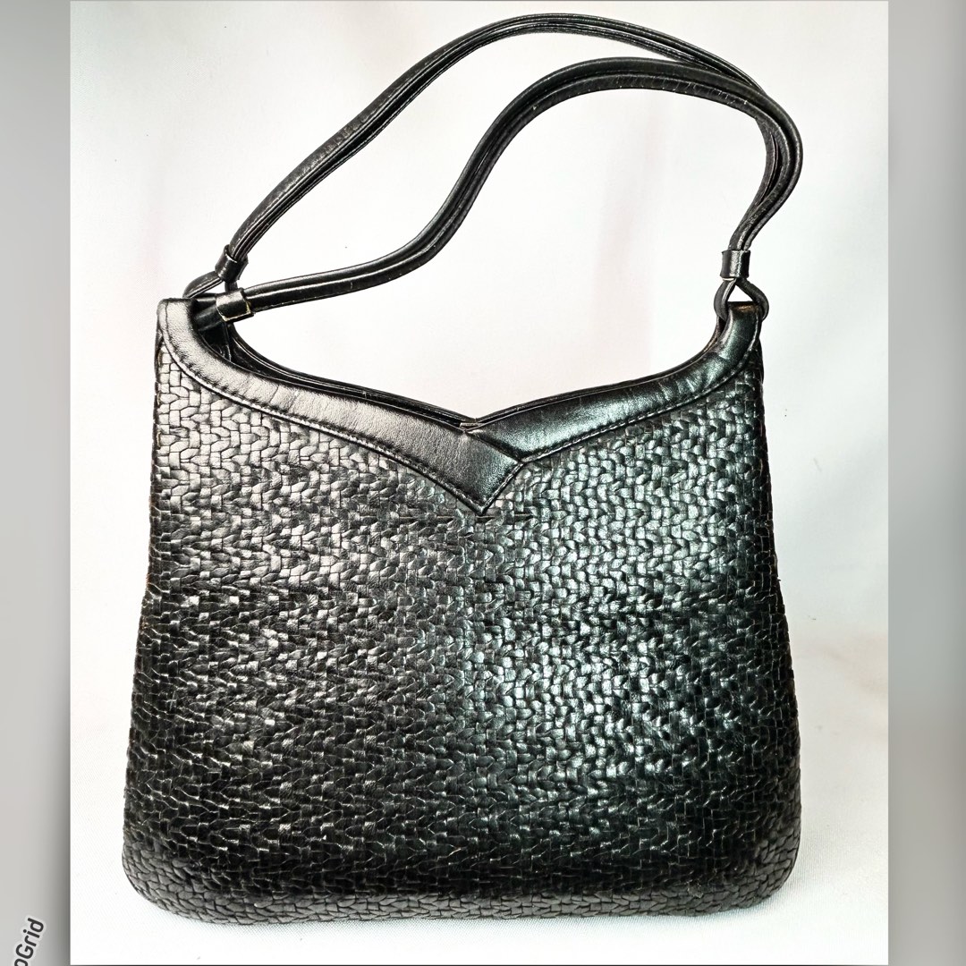 Japan Genuine Leather Wooven bag. Vintage Bag. Banig leather Bag ...