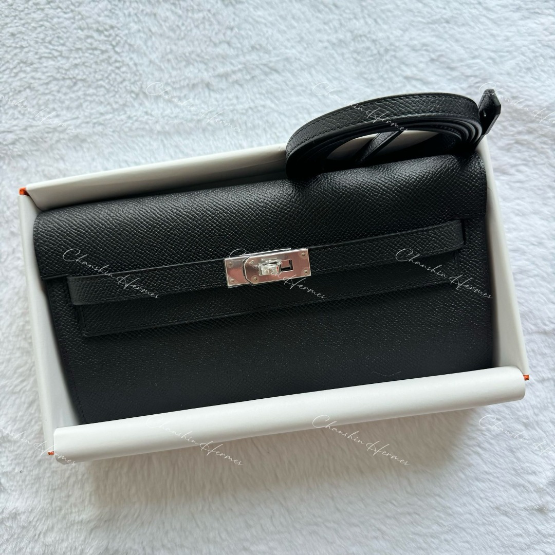 Kelly to go 黑銀 noir epsom black stamp w, 名牌, 手袋及銀包 - Carousell
