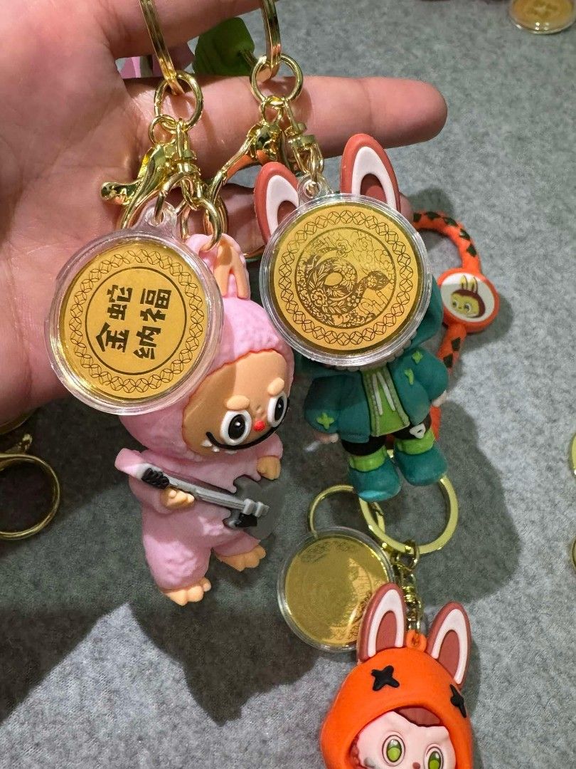Labubu Keychain with 24k gold lucky coin, Hobbies & Toys, Toys & Games ...