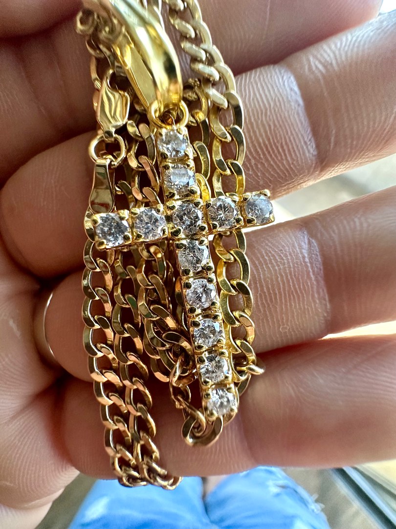 Natural 2ct Diamond Cross Chain Necklace with 12gms 18k gold total ...