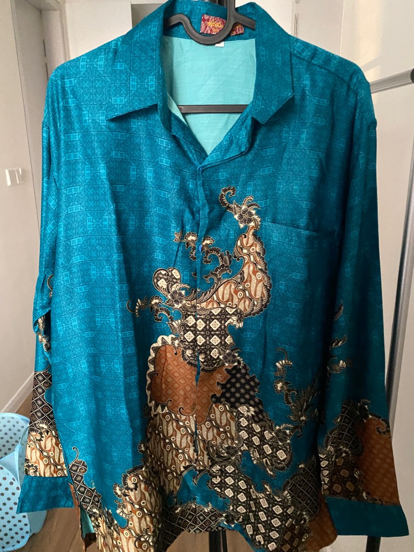 Traditional Batik silk like longsleeve, Men's Fashion, Tops & Sets ...