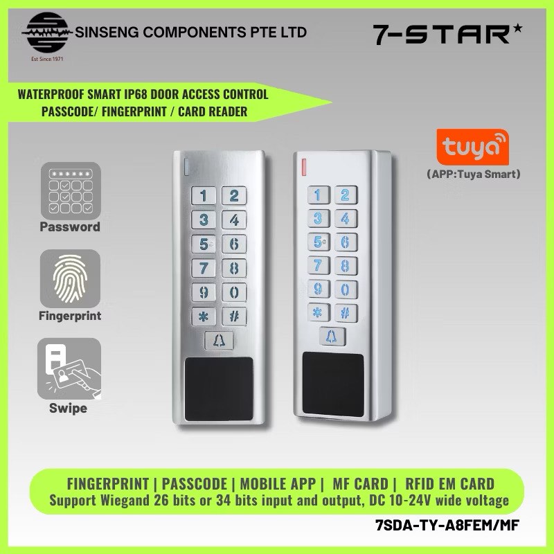 7-STAR* Tuya Smart Waterproof Fingerprint + Passcode + Mifare MF Card ...