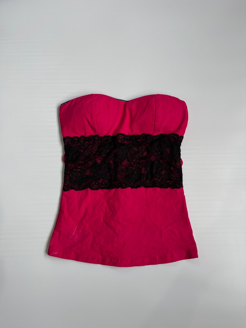 Body Central hot pink lacey body hugging tube top, Women's Fashion ...