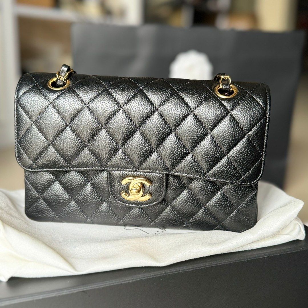 Chanel classic small black ghw caviar microchip 2021 full set, Barang ...