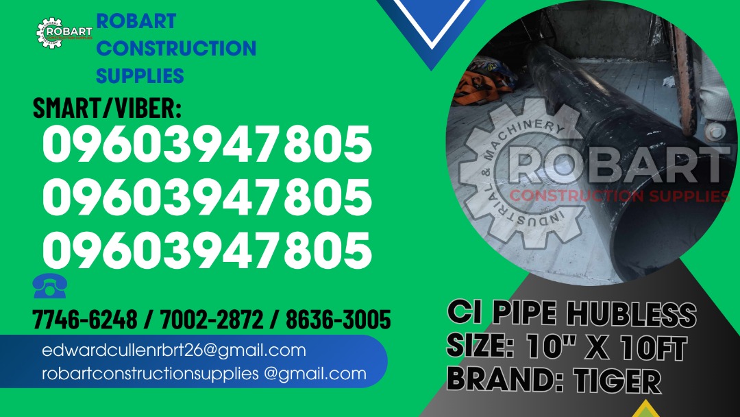 Ci pipe hubless Size: 10" x 10ft Brand: Tiger, Commercial & Industrial ...