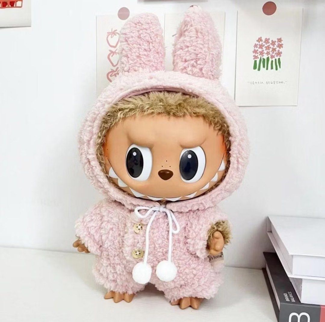 FREE SF labubu doll pink teddy fabric fur clothes for 37cm big, Hobbies ...