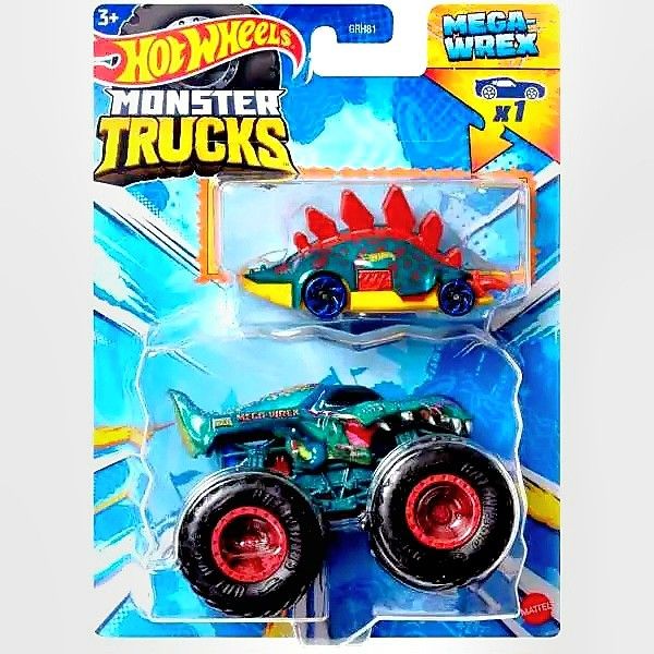 Hot Wheels Monster Trucks Mega-Wrex + Regular Motosaurus Hotwheels Die-Cast 2-Pack Collectible ...