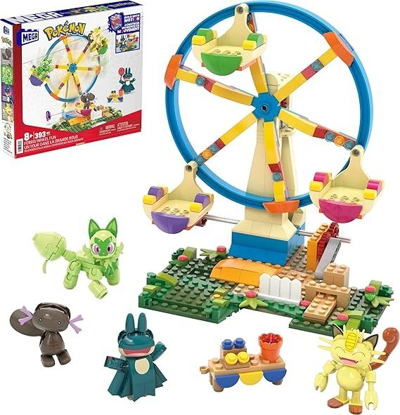 MEGA Pokémon Building Toys Set Ferris Wheel Fun Set, Pokemon Munchlax Meowth Sprigatito Wooper ...