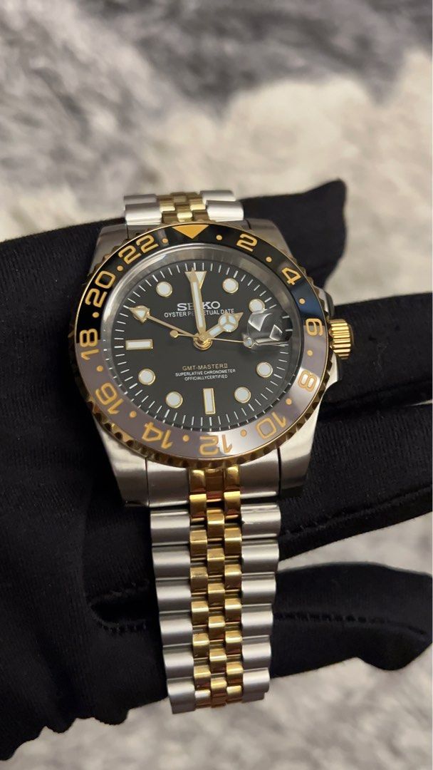SEIKO GMT CUSTOM HALF GOLD MOD, Men's Fashion, Watches & Accessories ...