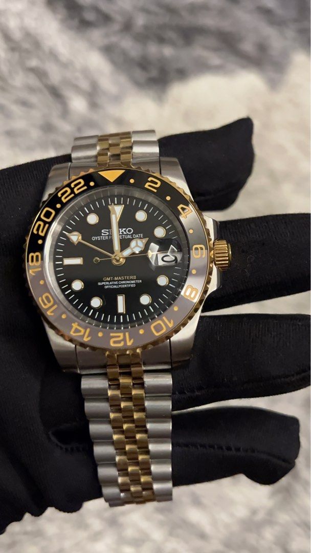 SEIKO GMT CUSTOM HALF GOLD MOD, Men's Fashion, Watches & Accessories ...