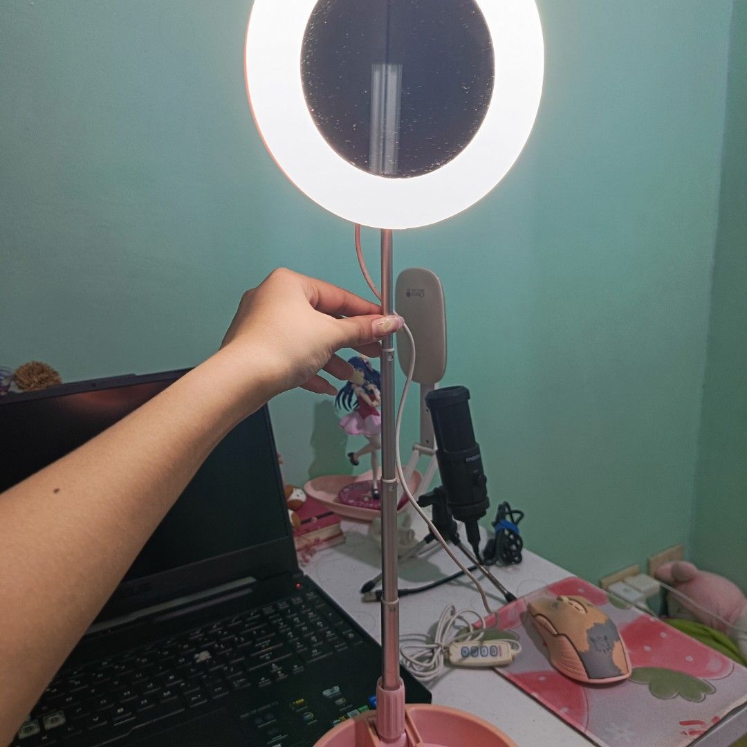 pink ring light lamp with 3 colors and mirror usb, Photography ...
