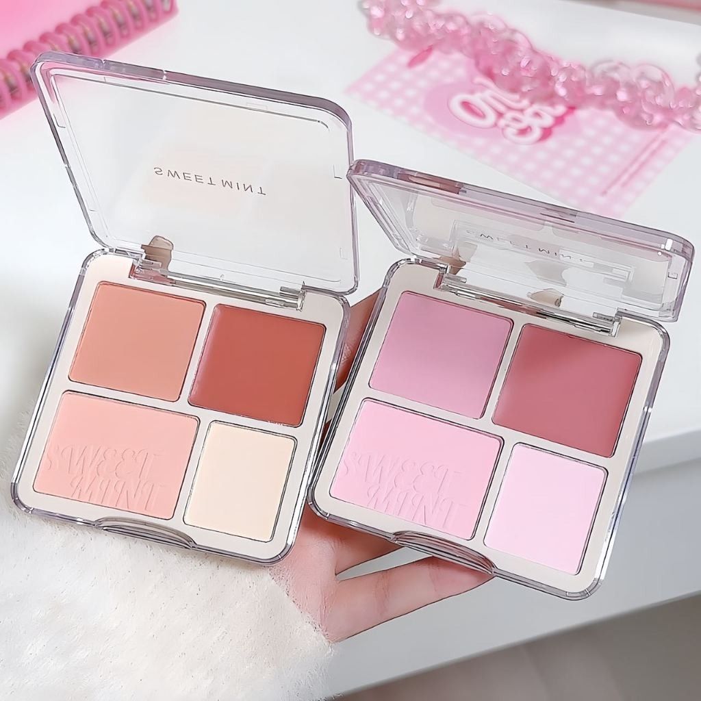 Sweet Mint 4 Color Blush Palette Natural Face Blusher Waterproof Pink ...