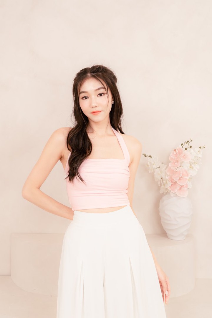 (White, Pink) Mikayla (BARE/BASIC) Luna Halter Top in Baby Pink, Women's Fashion, Tops ...