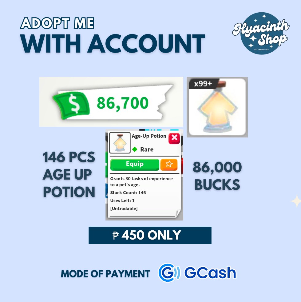 Account in Adopt Me (Age Up Potion & Bucks), Hobbies & Toys, Toys ...