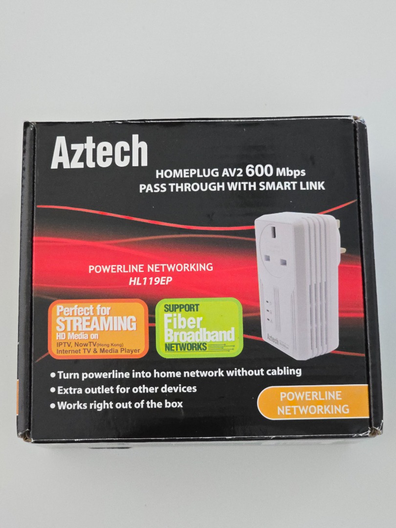 AZTECH HL119EP Smart Link HomePlug AV2 600Mbps with AC Pass Through ...