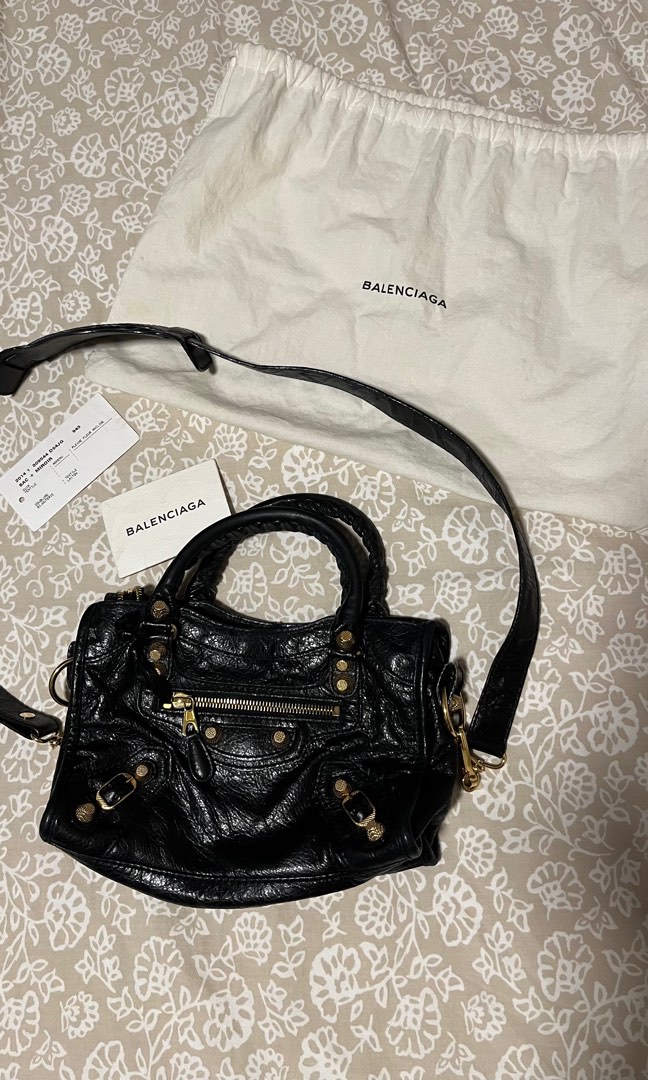 Balenciga Mini City Crossbody (Black & Gold), Luxury, Bags & Wallets on ...