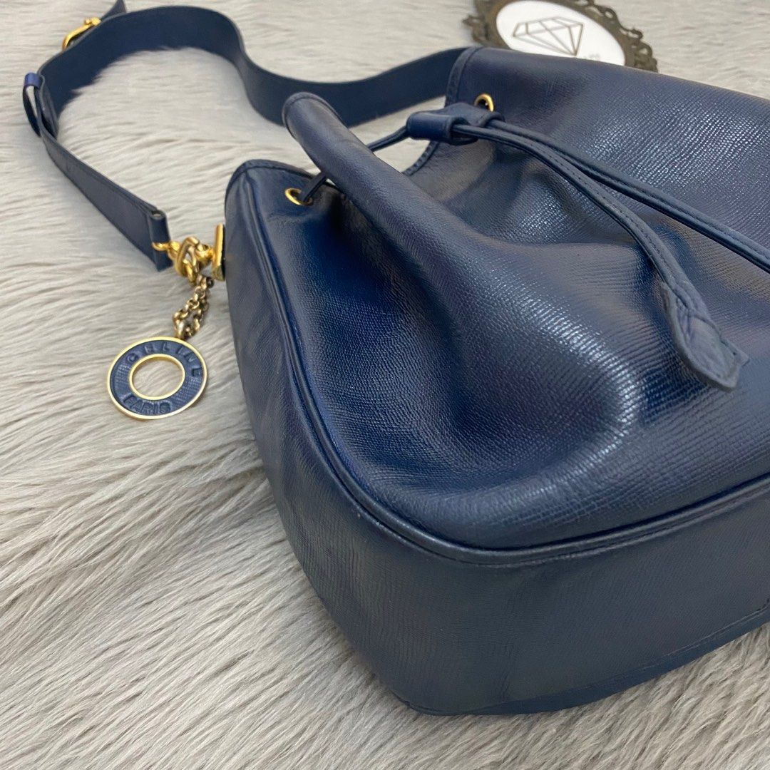 CELINE Vintage Circle Logo Charm Leather Bucket Shoulder Bag, Luxury ...