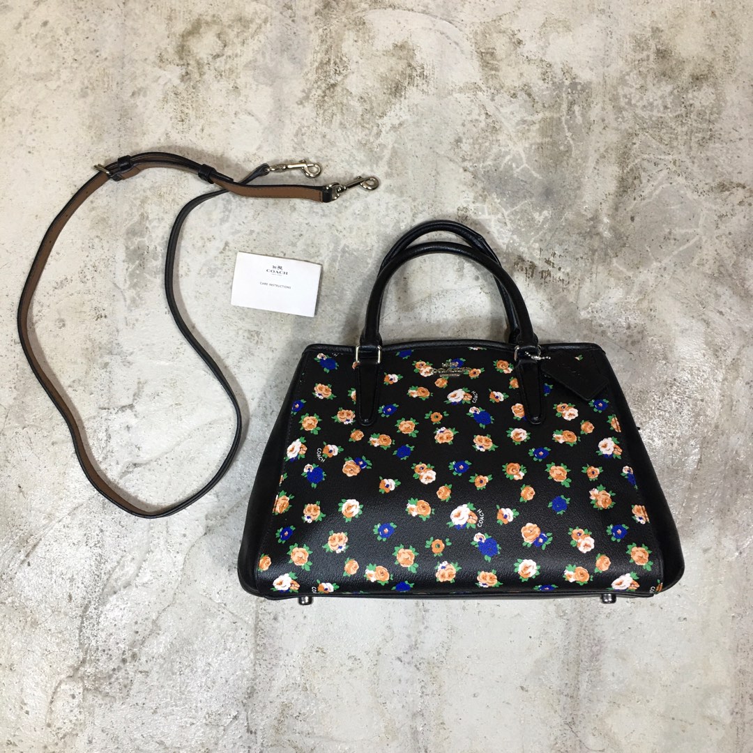 COACH MARGOT TEA ROSE FLORAL BLACK CARYALL CROSSBODY BAG, Luxury, Bags ...
