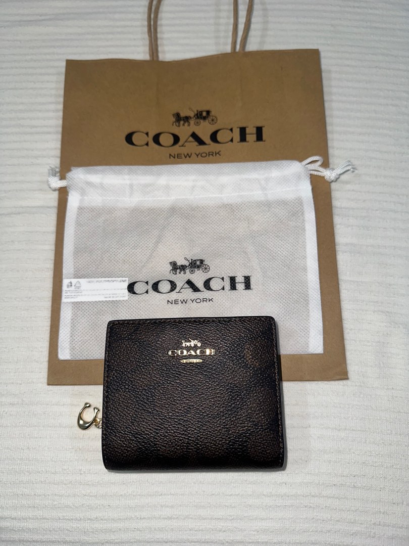 COACH Snap Wallet in Dark Brown Signature Canvass, Women's Fashion ...