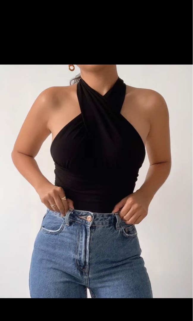 House of Lulu Black Multiway Basic Halter Top, Women's Fashion, Tops ...