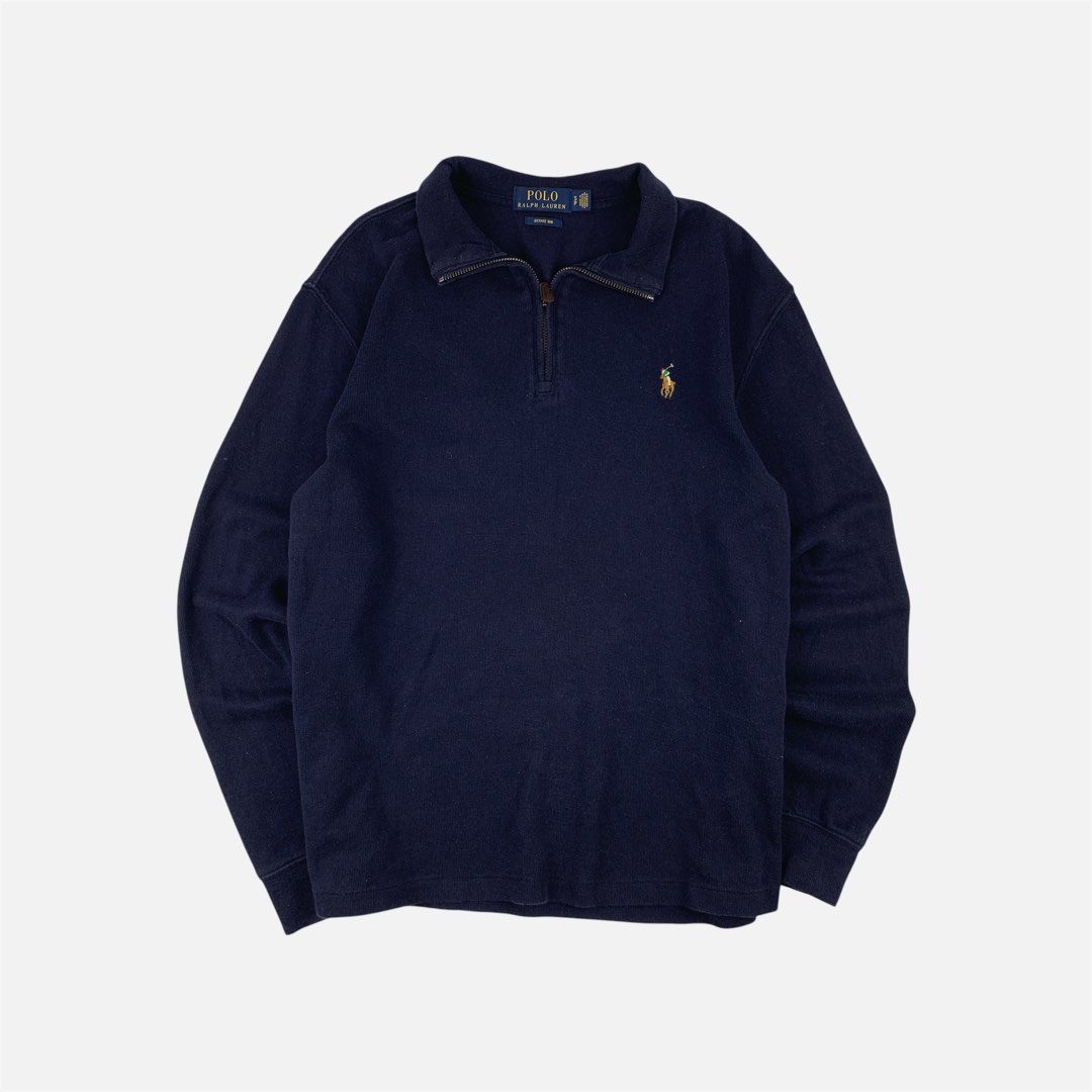 POLO RL Midnight blue Estate rib Qzip, Men's Fashion, Coats, Jackets ...