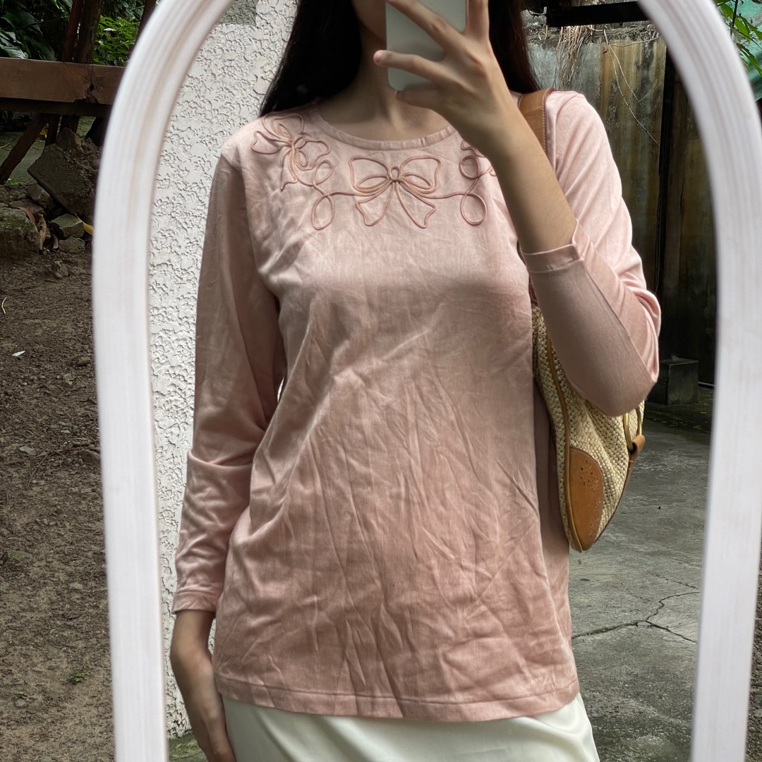 RARE Coquette Prettiest Pink Bow Ribbon Long Sleeve Sweater Top | Tags ...