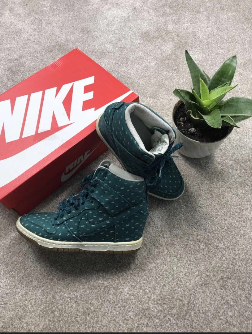 RARE Nike Dunk Sky High Hidden Wedge Green Gum Sole Trainers, Women's ...