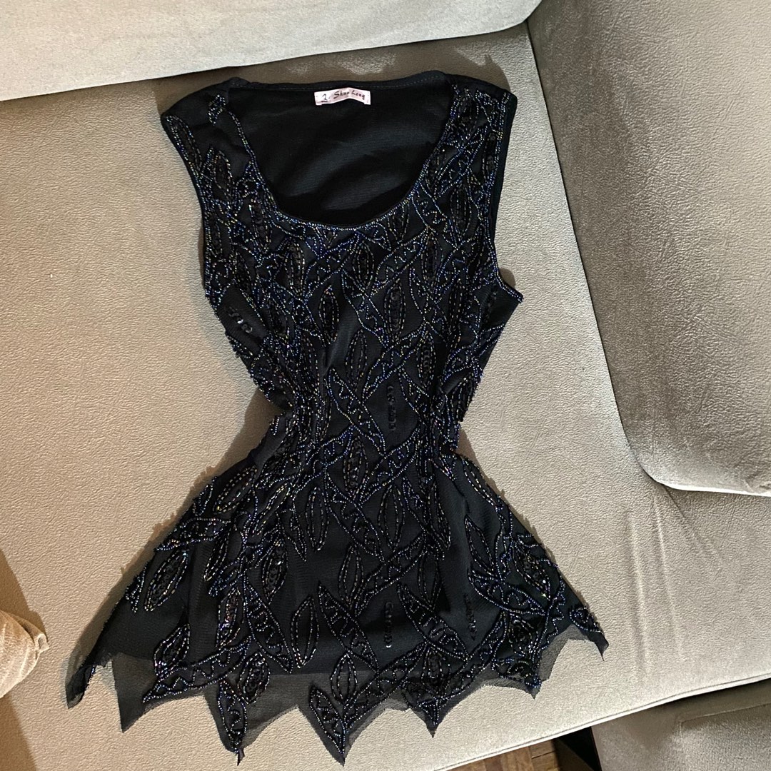 RARE!! Vintage heavily beaded black top | fairycore/whimsygoth/beaded ...