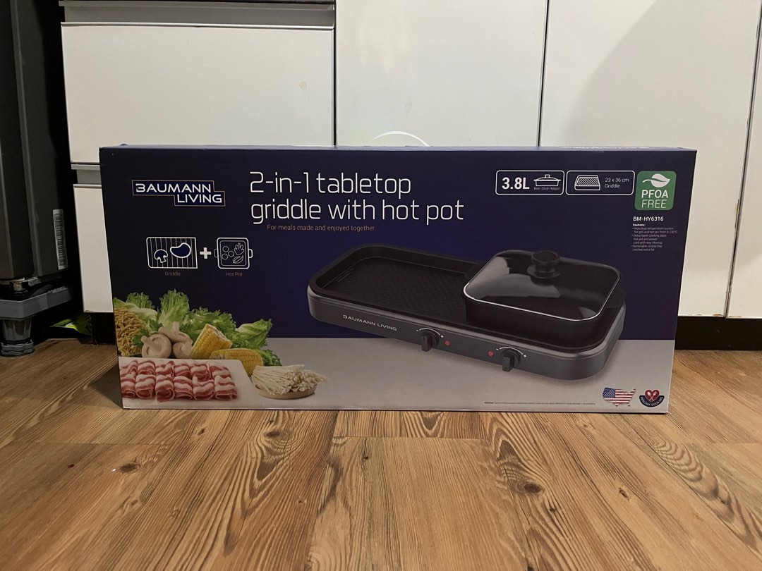 Baumann 2-in-1 Tabletop Griddle w/ Hot Pot, Furniture & Home Living ...