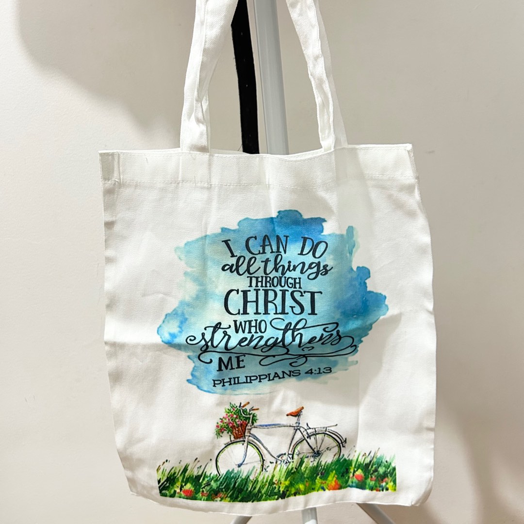 BIBLE VERSE Blue Tote Bag (Katsa), Women's Fashion, Bags & Wallets ...