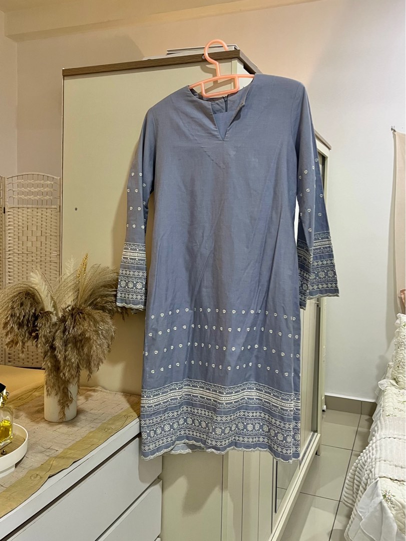 Blue lace baju kurung sweet english style vintage, Women's Fashion ...