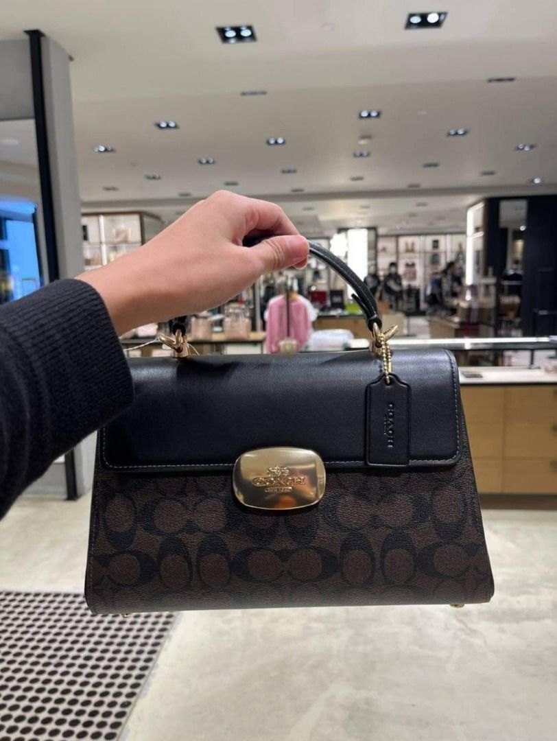 Coach CP007 Eliza Top Handle Bag in Signature Coated Canvas and Smooth ...