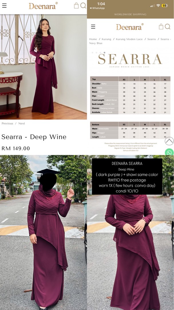 Deenara Searra Kurung Deep Wine, Women's Fashion, Muslimah Fashion ...