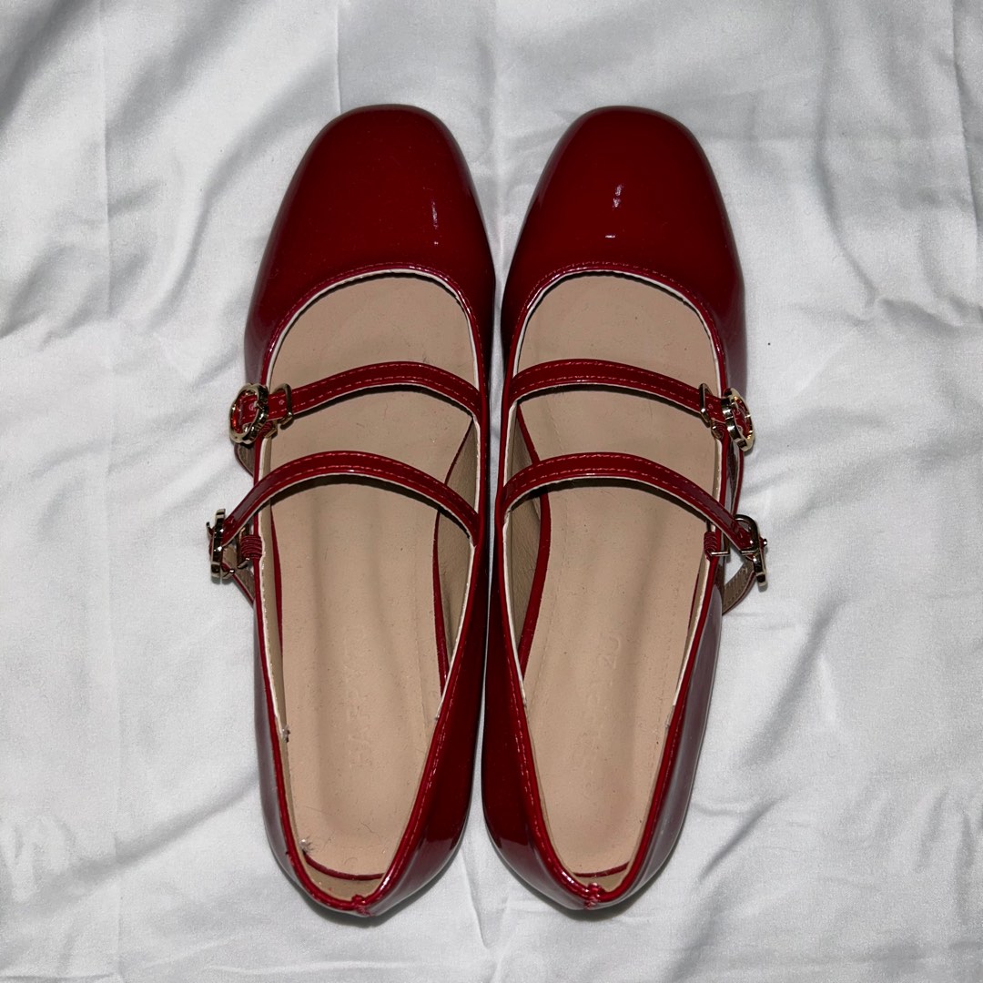 Happy2u Mary Jane Ruby Red Flats, Women's Fashion, Footwear, Flats on ...
