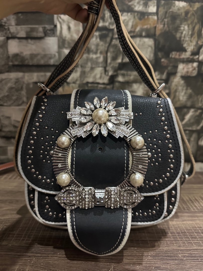Miu Miu Limited Edition Dahlia Crystal Embellished Leather, Luxury, Bags & Wallets on Carousell