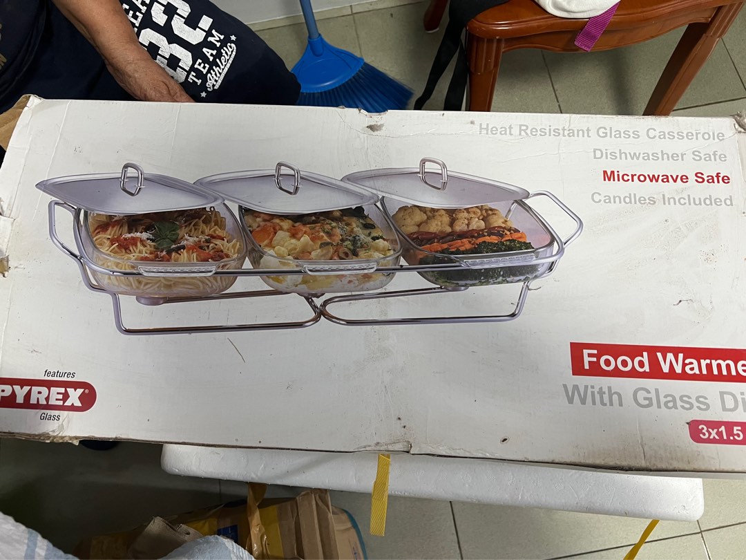 Pyrex Food Warmer 3x1.5L, Furniture & Home Living, Kitchenware ...
