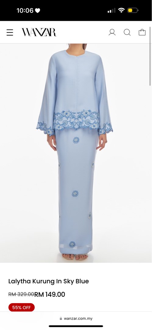 [RENT] Wanzar kurung in Baby Blue, Women's Fashion, Muslimah Fashion ...