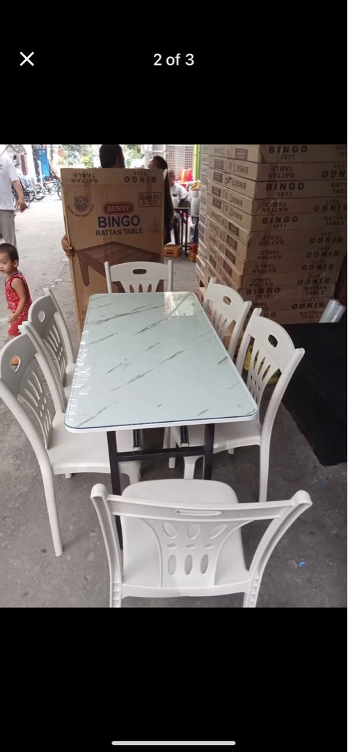 Rubberized hampas chairs and folding table with glass, Furniture & Home ...