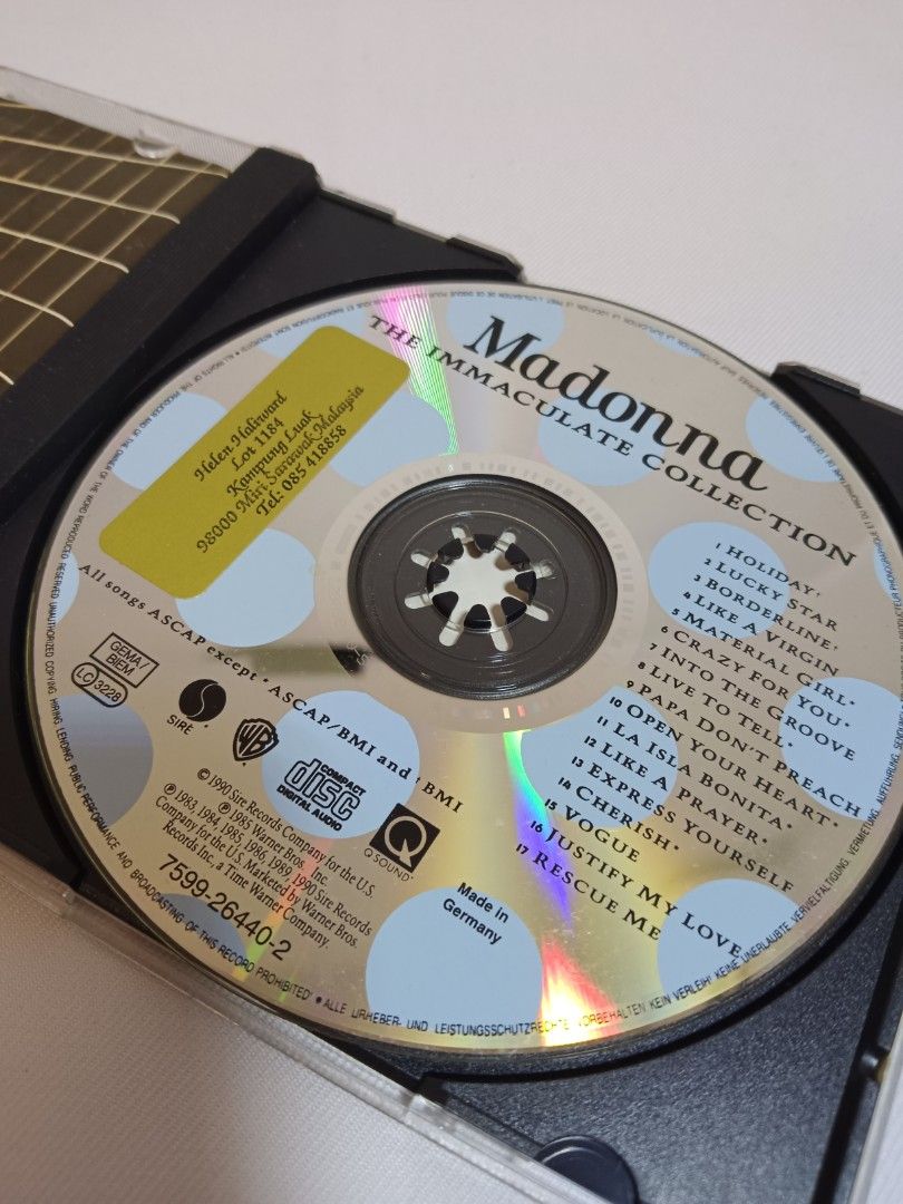(1990) Vintage English Song CD Madonna the immaculate collection ...