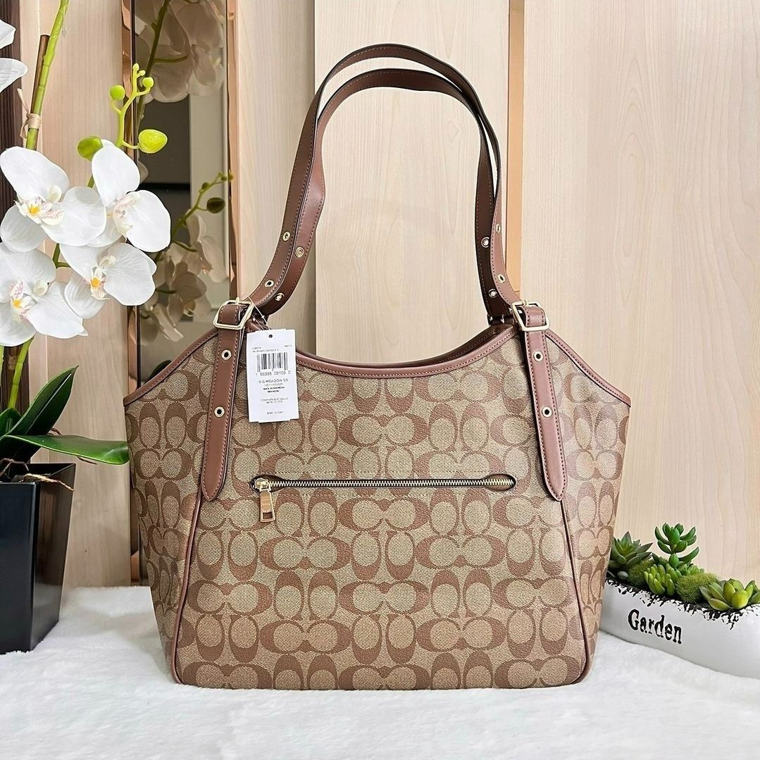 Coach CM076 Meadow Zip Shoulder Bag in Khaki Signature Coated Canvas ...