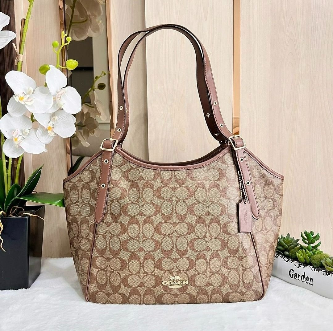 Coach CM076 Meadow Zip Shoulder Bag in Khaki Signature Coated Canvas ...