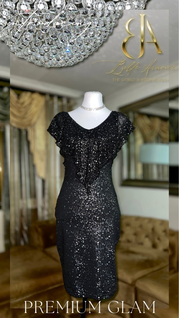 FOR SALE METALLIC PRINT GLAM GLITZ DRESS RUFFLE 2 WAY WEAR DRESS OFF ...