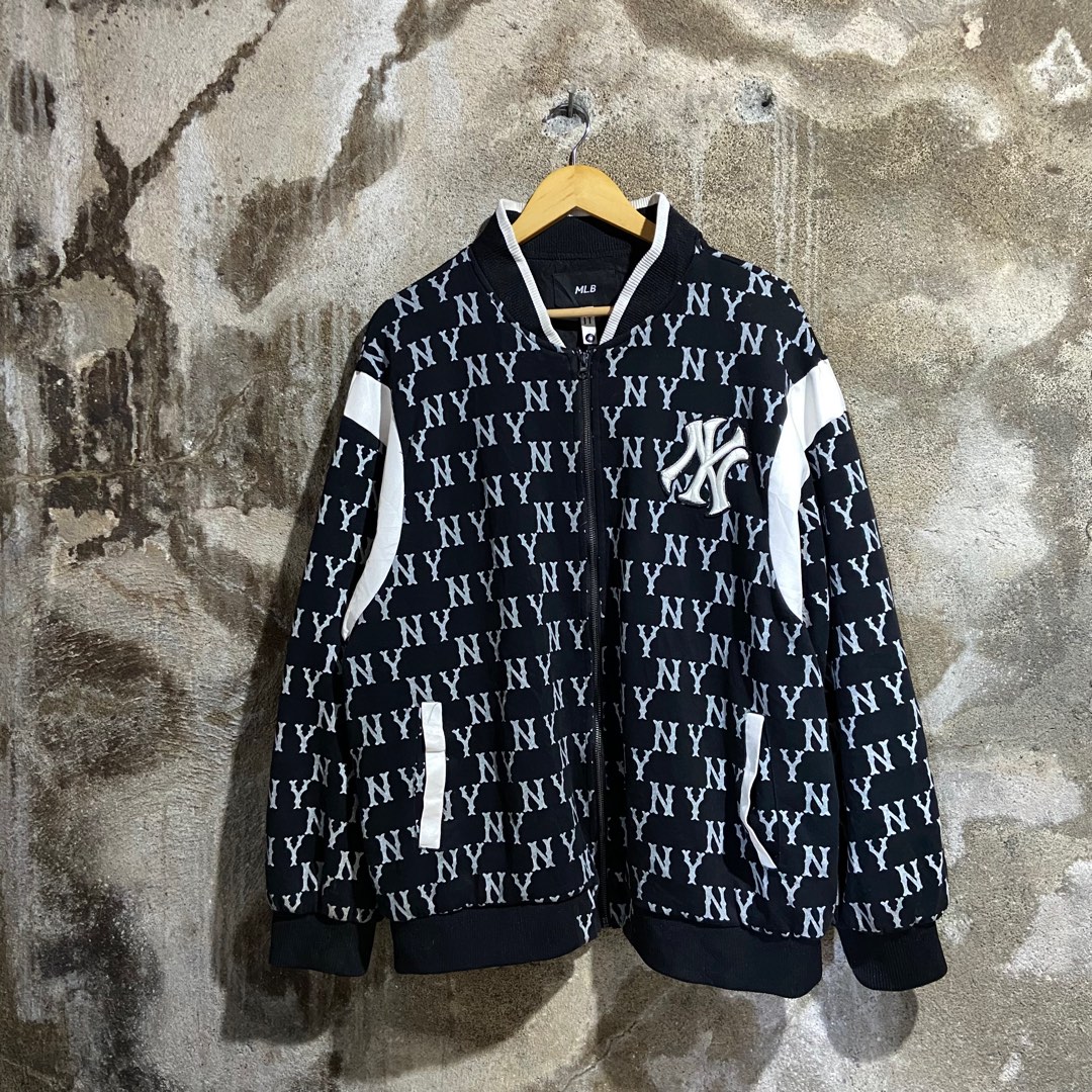 Jaket MLB NY MONOGRAM LINE WHITE BLACK ZIP BOMBER JACKET D, Men's ...