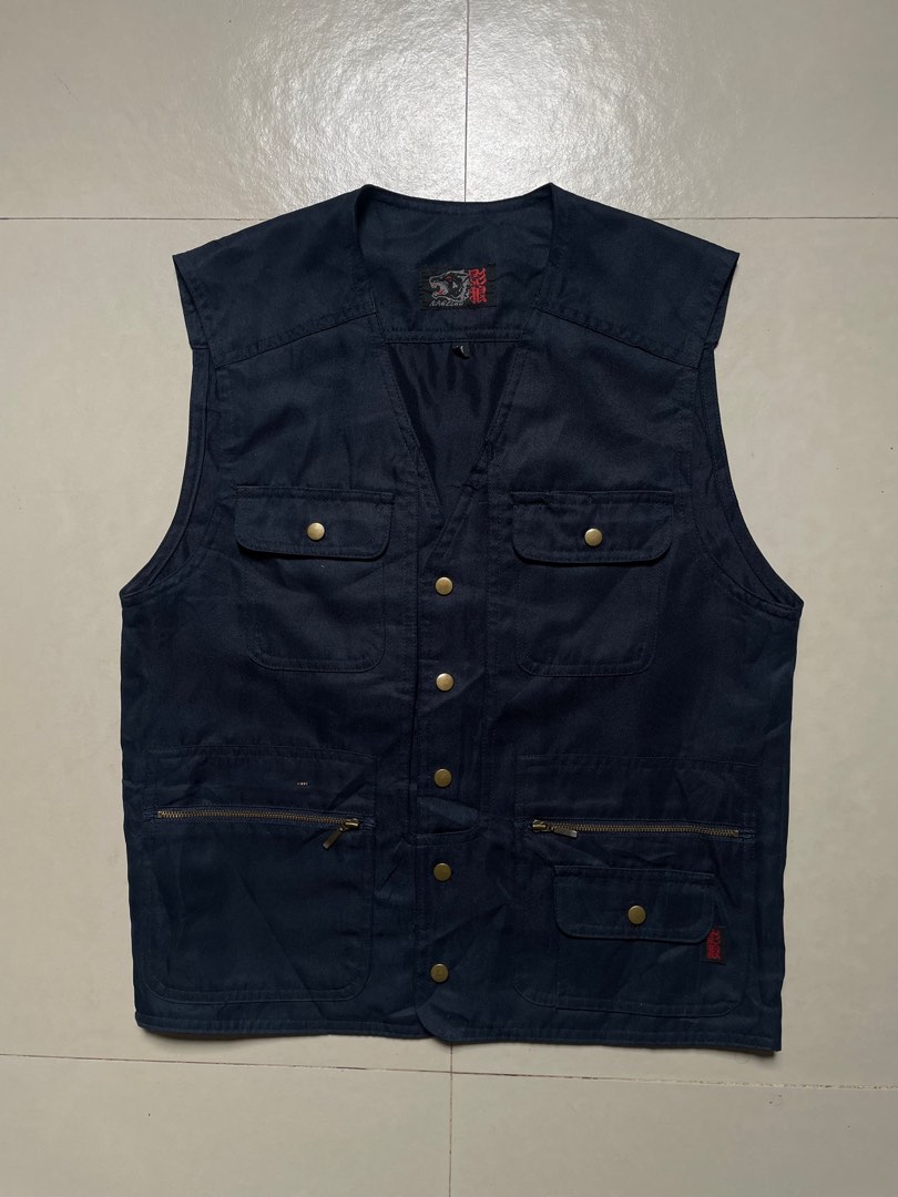 NAVY BLUE UTILITY VEST, Men's Fashion, Tops & Sets, Vests on Carousell