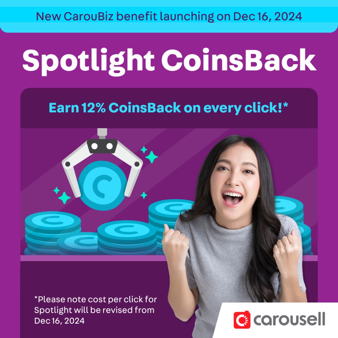 NEW! CarouBiz benefit: Earn 12% CoinsBack on every Spotlight click!, Announcements on Carousell