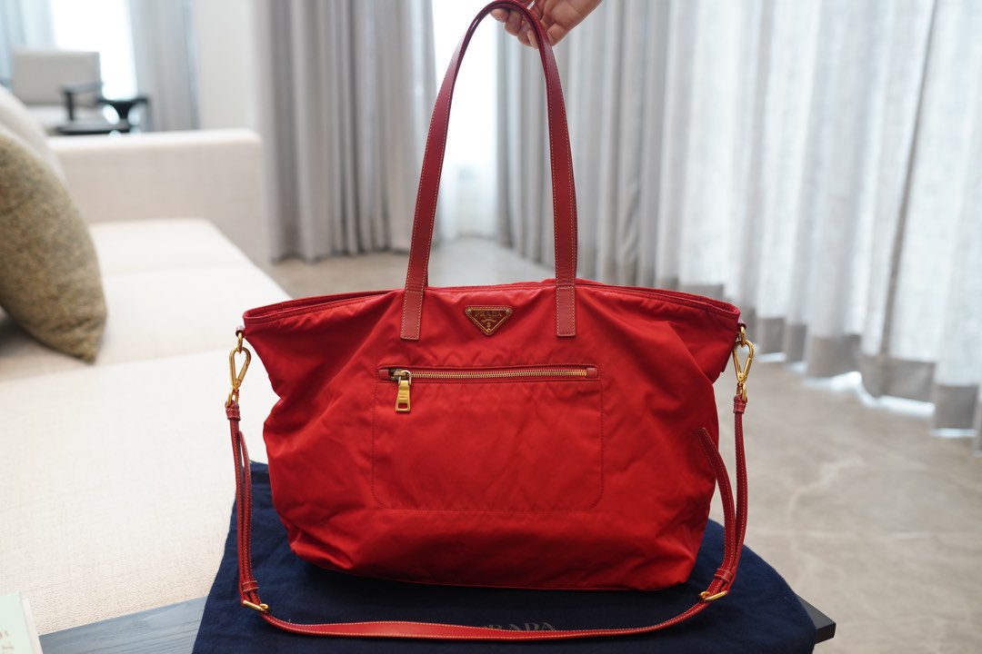 Prada Red Nylon Tote Bag & Crossbody Bag, Luxury, Bags & Wallets on ...