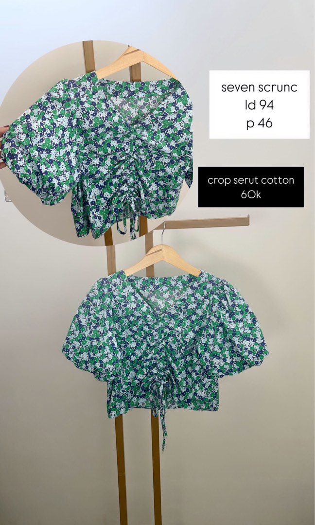 Puffy serut crop korea, Fesyen Wanita, Pakaian Wanita, Atasan di Carousell