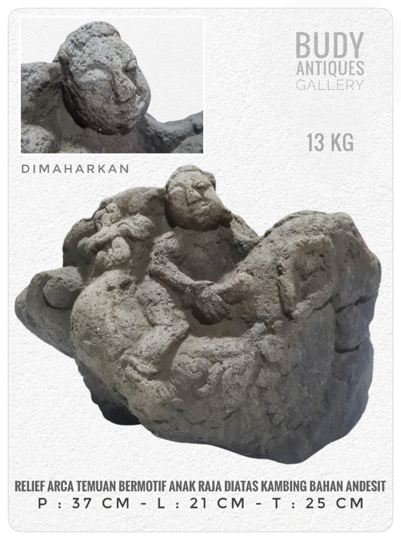 Relief Arca Kuno Bermotif Anak Raja Diatas Kambing Batu Andesit, Antik ...