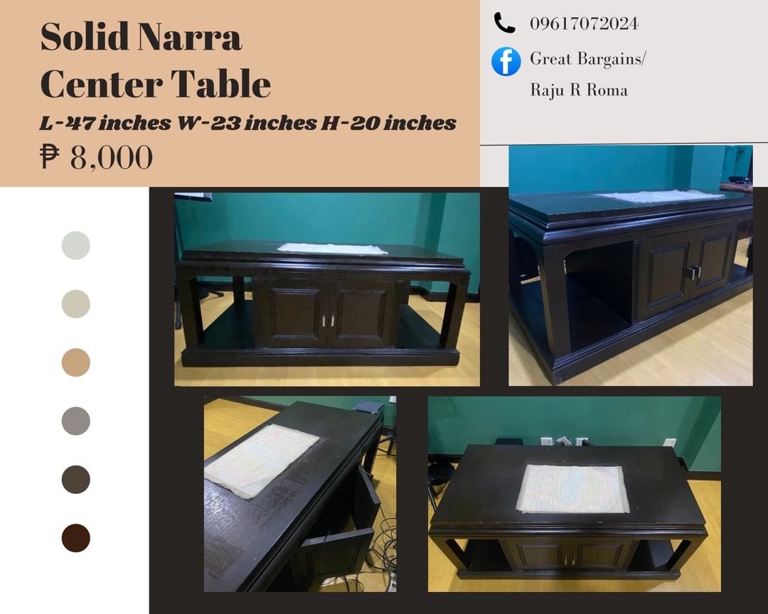 Solid Narra Center Table, Furniture & Home Living, Furniture, Tables ...
